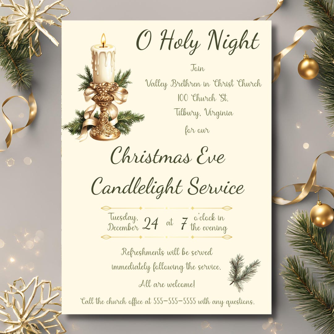 Christmas Eve Candlelight Church Service Invitation – Canva Editable ...