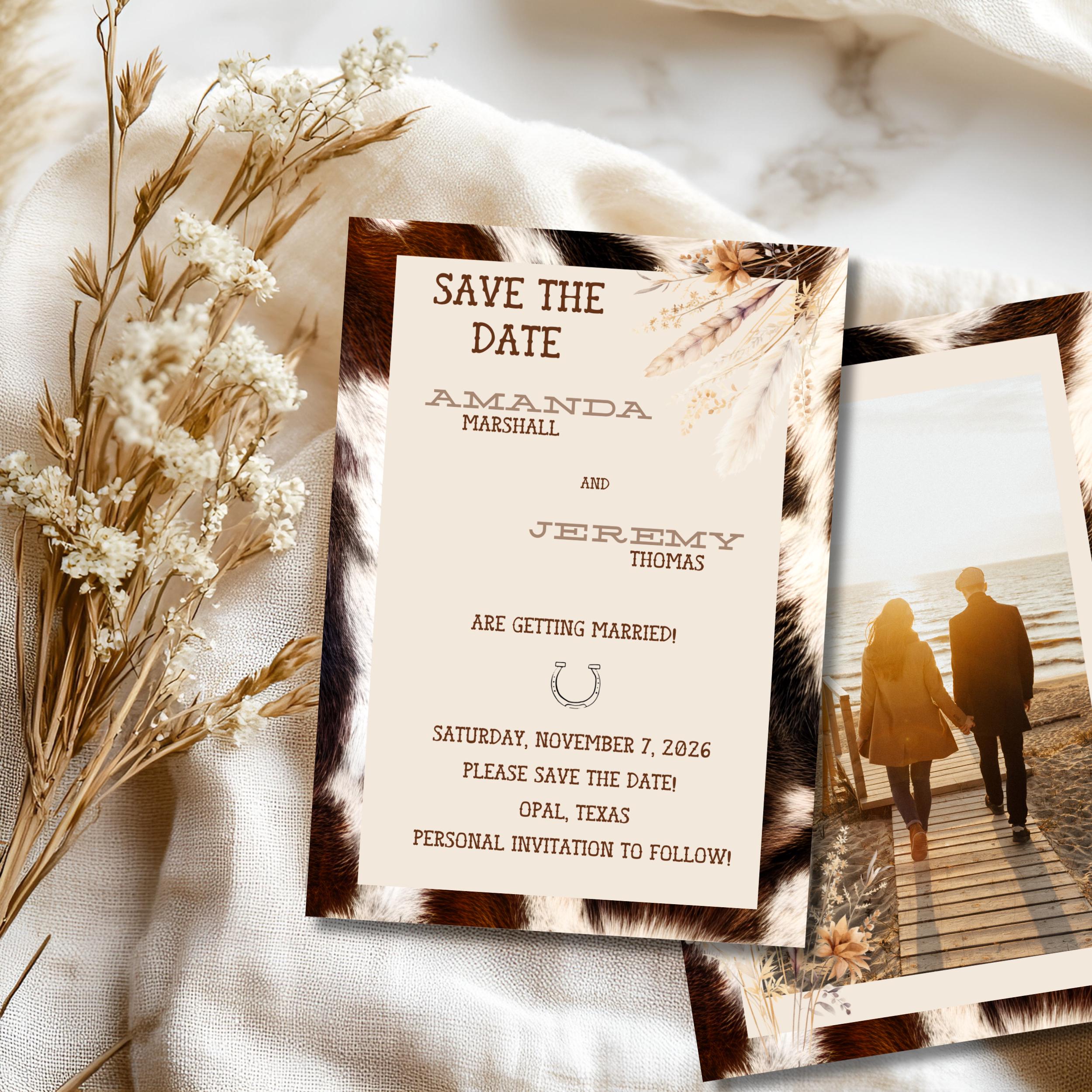 Save the Date Western Cowhide Template – Canva Editable Template ...