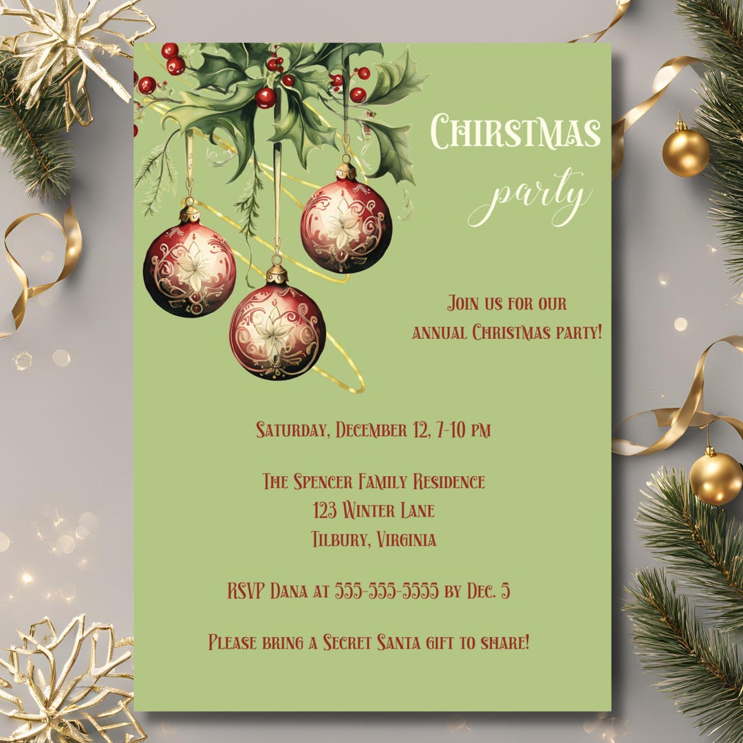 Elegant Christmas Party Invitation Template – Canva Editable Template ...