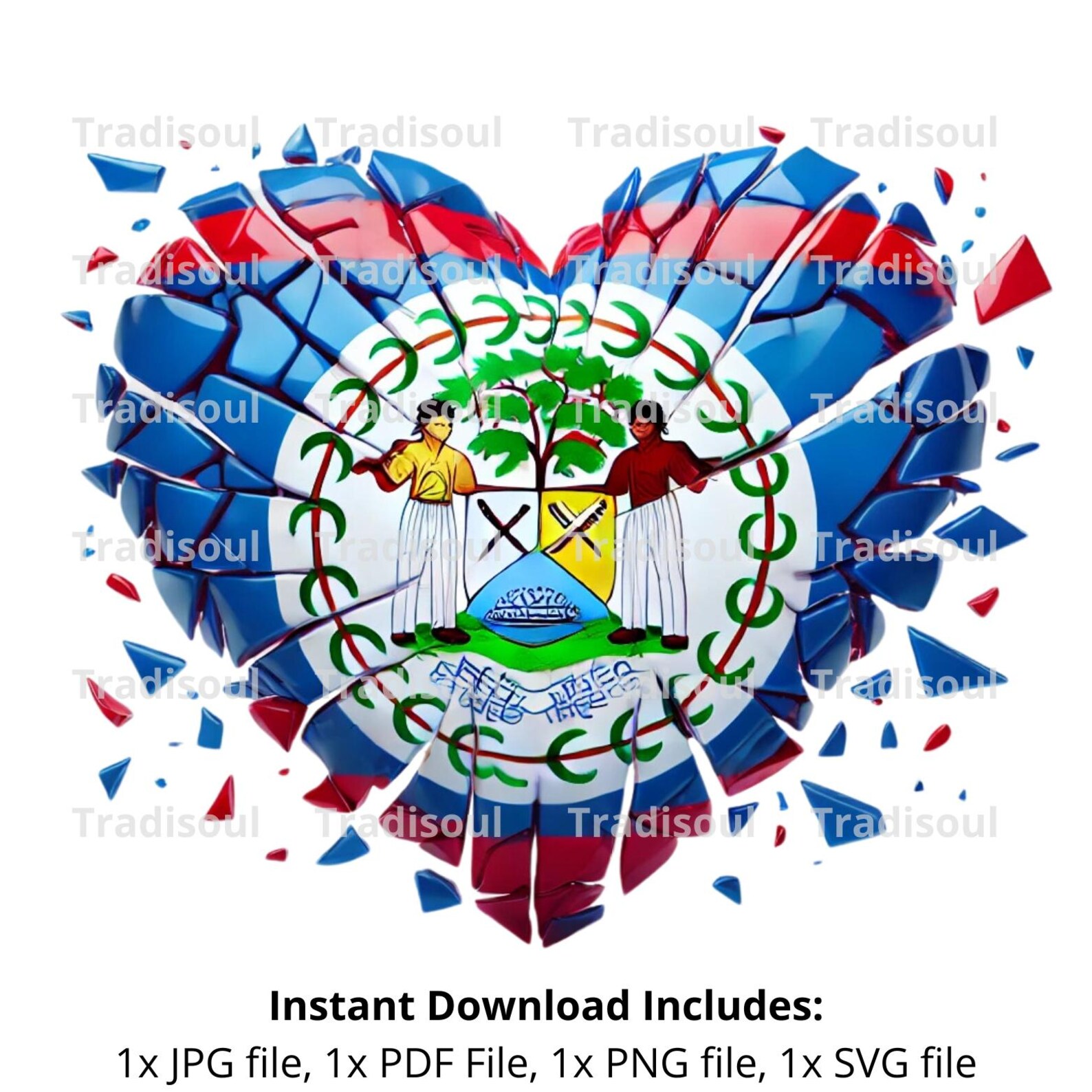 Belize Flag Heart Shape | Shattered Glass Effect Digital Art | Download ...