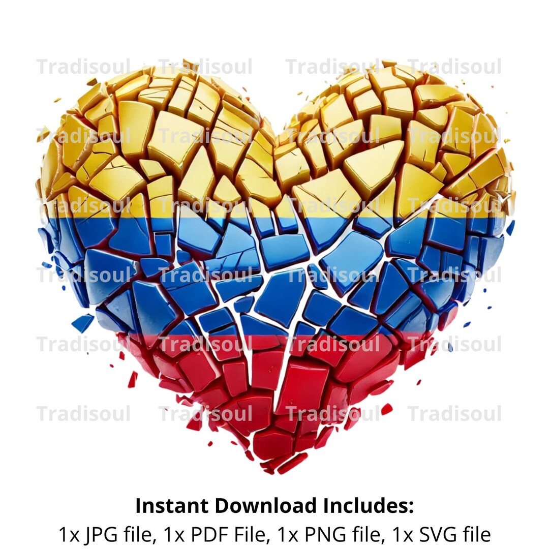 Colombia Flag Heart Shape | Shattered Glass Effect Digital Art ...