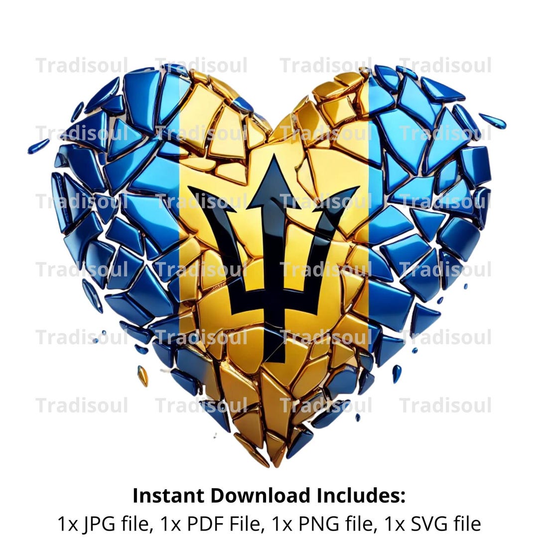 Barbados Flag Heart Shape | Shattered Glass Effect Digital Art ...