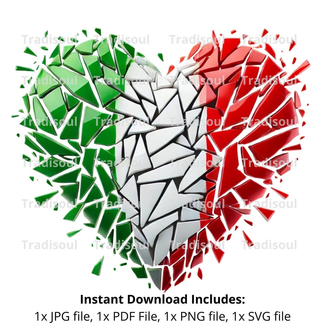 Italy Flag Heart Shape | Shattered Glass Effect Digital Art | Download ...