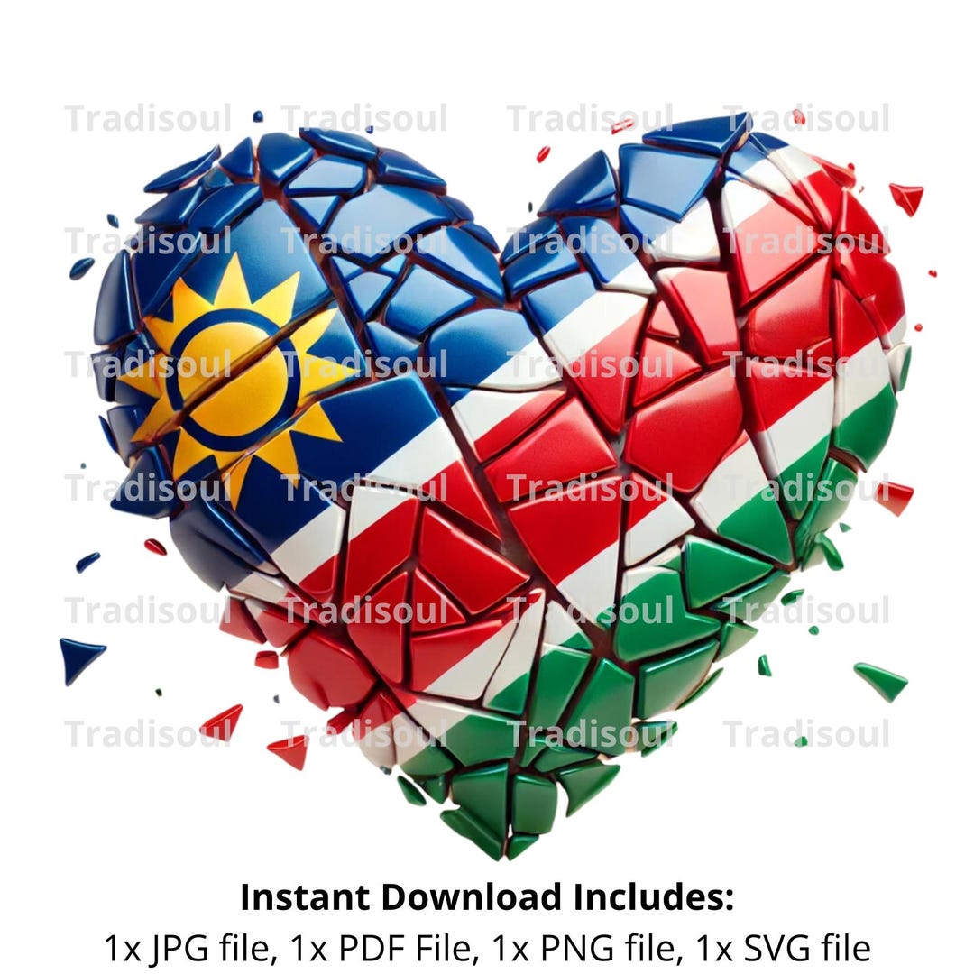 Namibia Flag Heart Shape | Shattered Glass Effect Digital Art ...