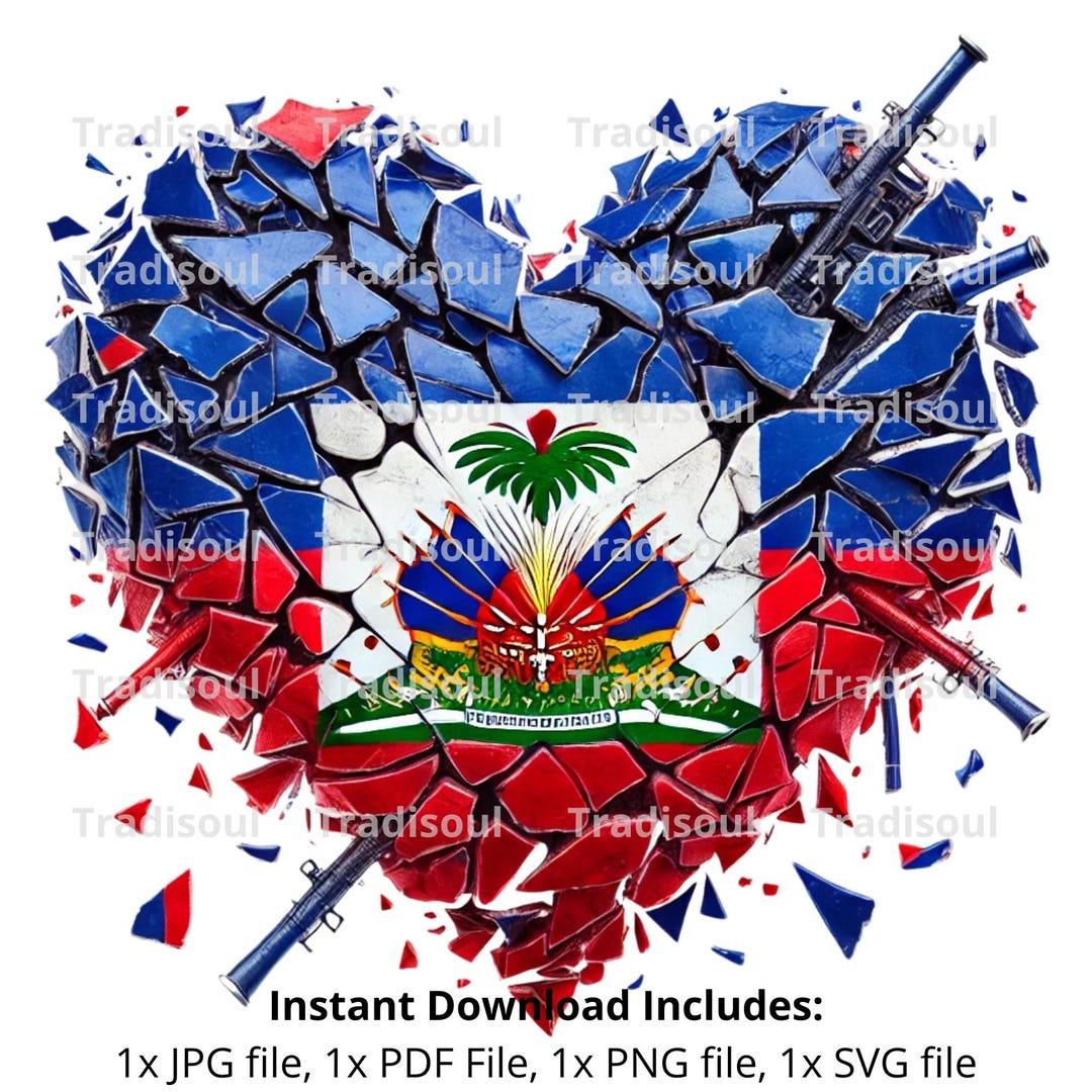 Haiti Flag Heart Shape | Shattered Glass Effect Digital Art | Download ...