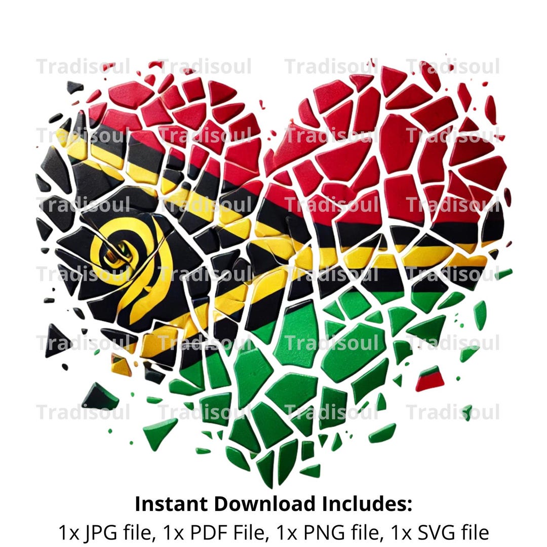 Vanuatu Flag Heart Shape | Shattered Glass Effect Digital Art ...