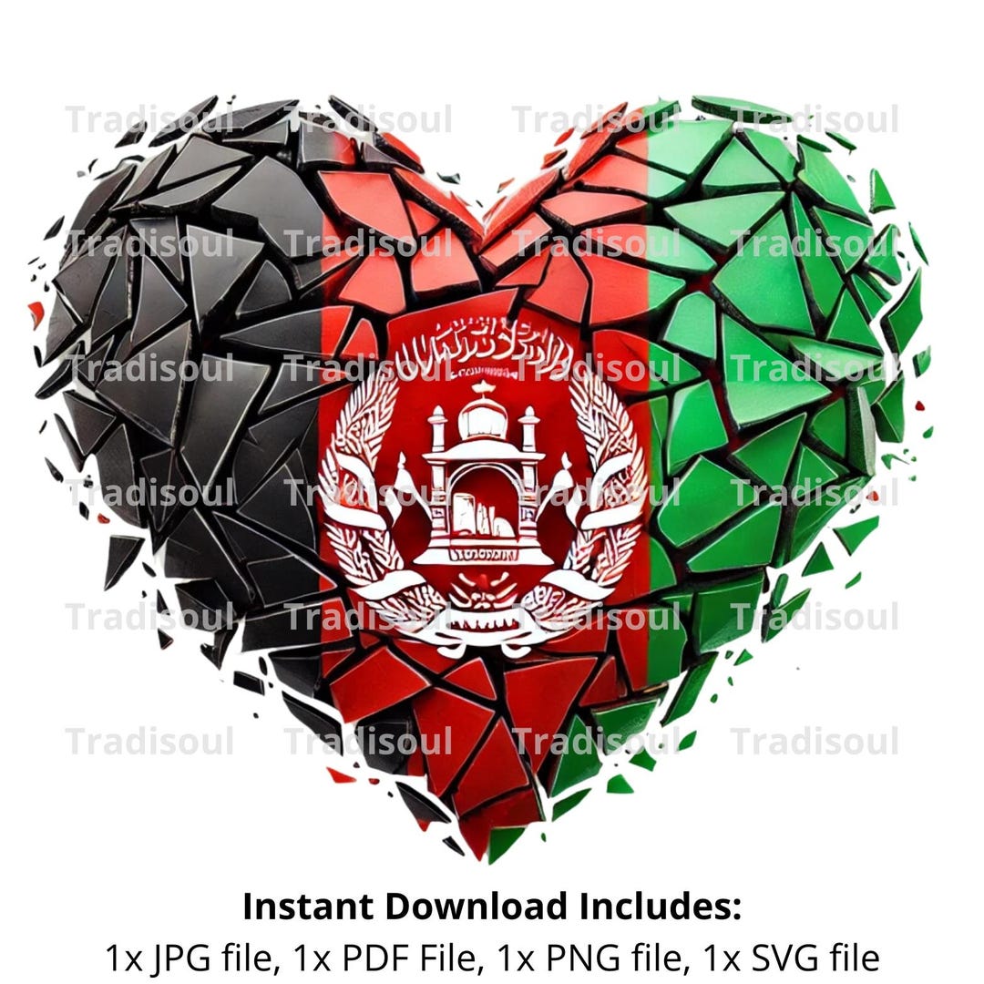Afghan Flag Heart Shape | Shattered Glass Effect Digital Art | Download ...
