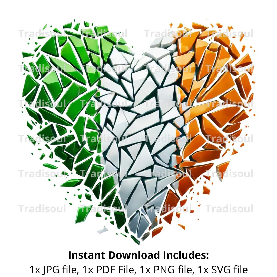 Ireland Flag Heart Shape | Shattered Glass Effect Digital Art ...