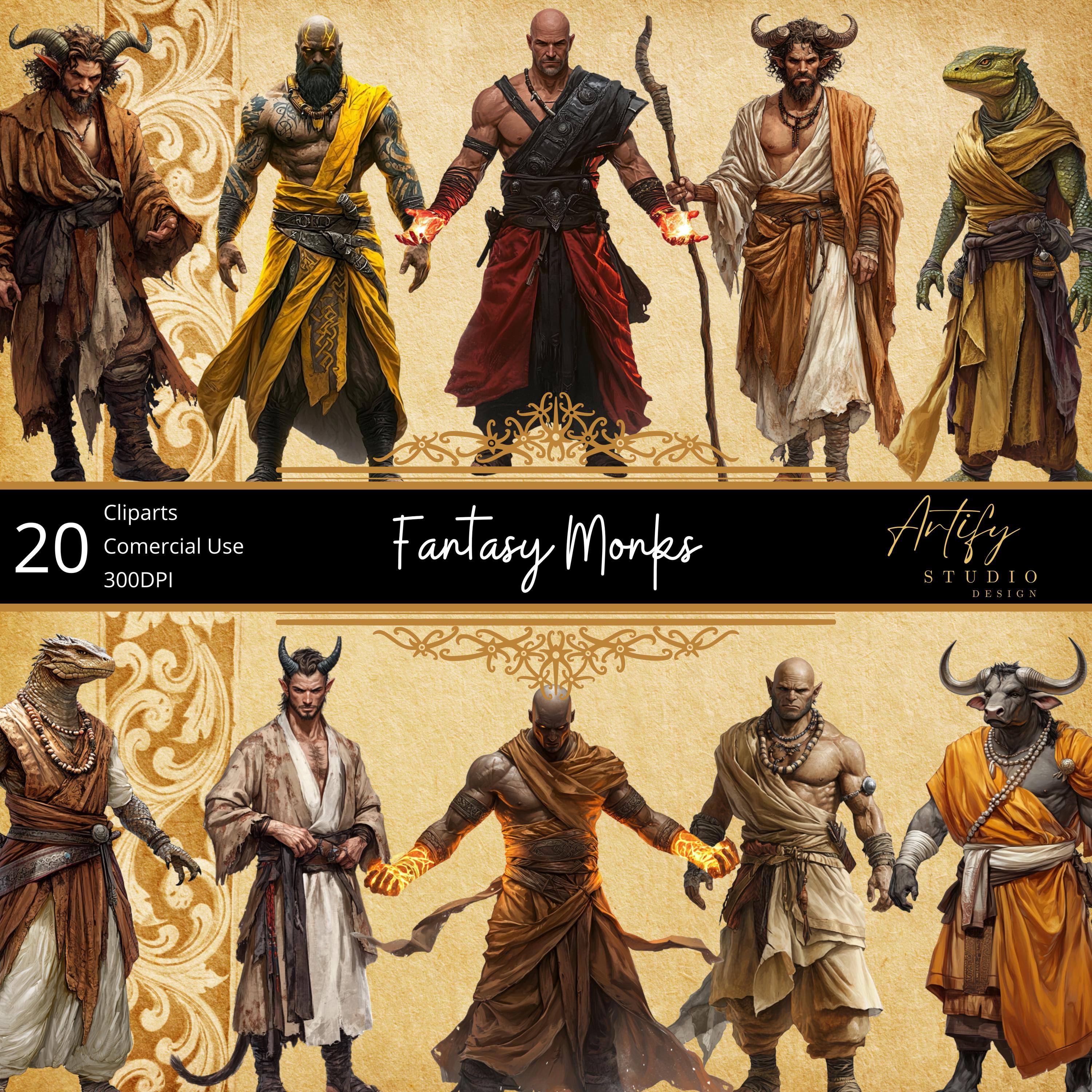 Fantasy Monks – 20 Epic Cliparts , Transparent Background Pngs for ...