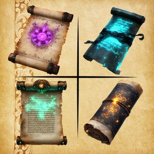 Enchanted Scrolls Clipart – Magical Ancient Scrolls With Mystical ...