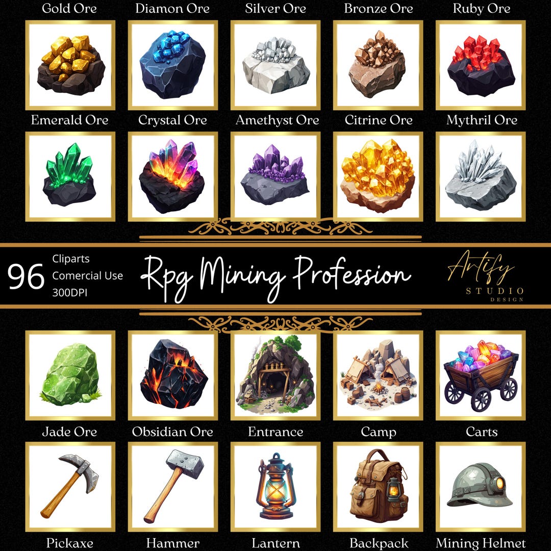 RPG Mining Profession – 2D Game Icons Pack – 96 Pngs for Tabletop Games ...