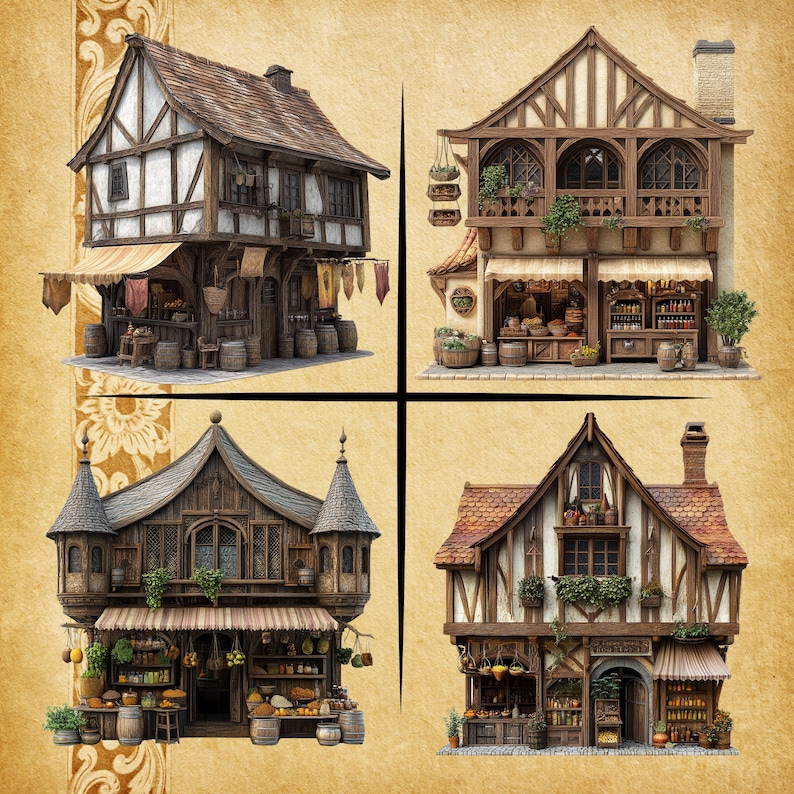 Medieval Stalls and Shops – 24 Illustrations of Historical Market ...