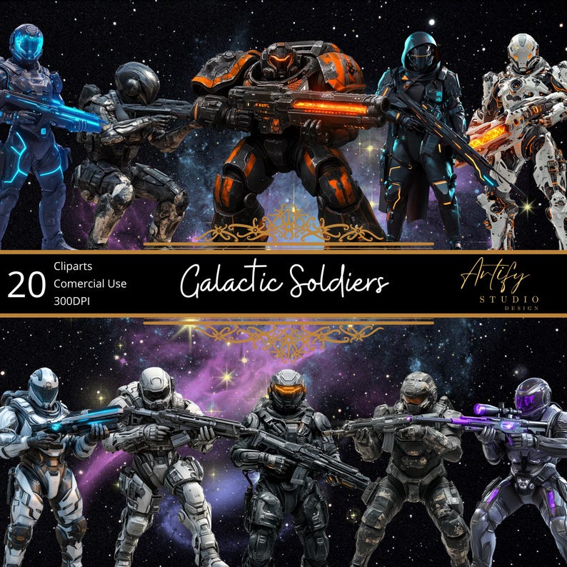 Galactic Soldiers Sci-fi Clipart – 20 Unique Designs , Transparent ...