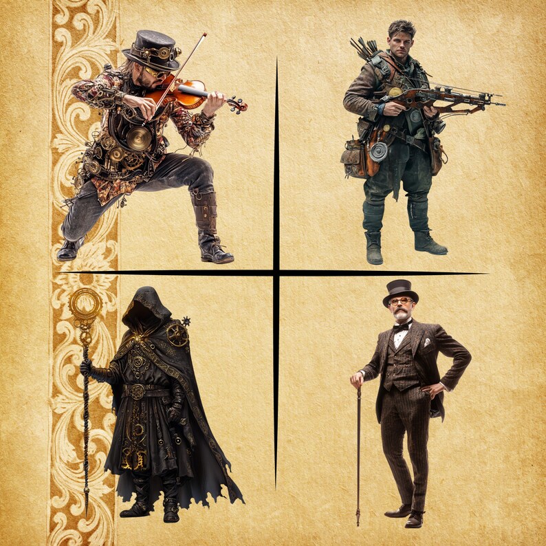 Steampunk Characters Clipart – Unique Steampunk-inspired Figures for ...