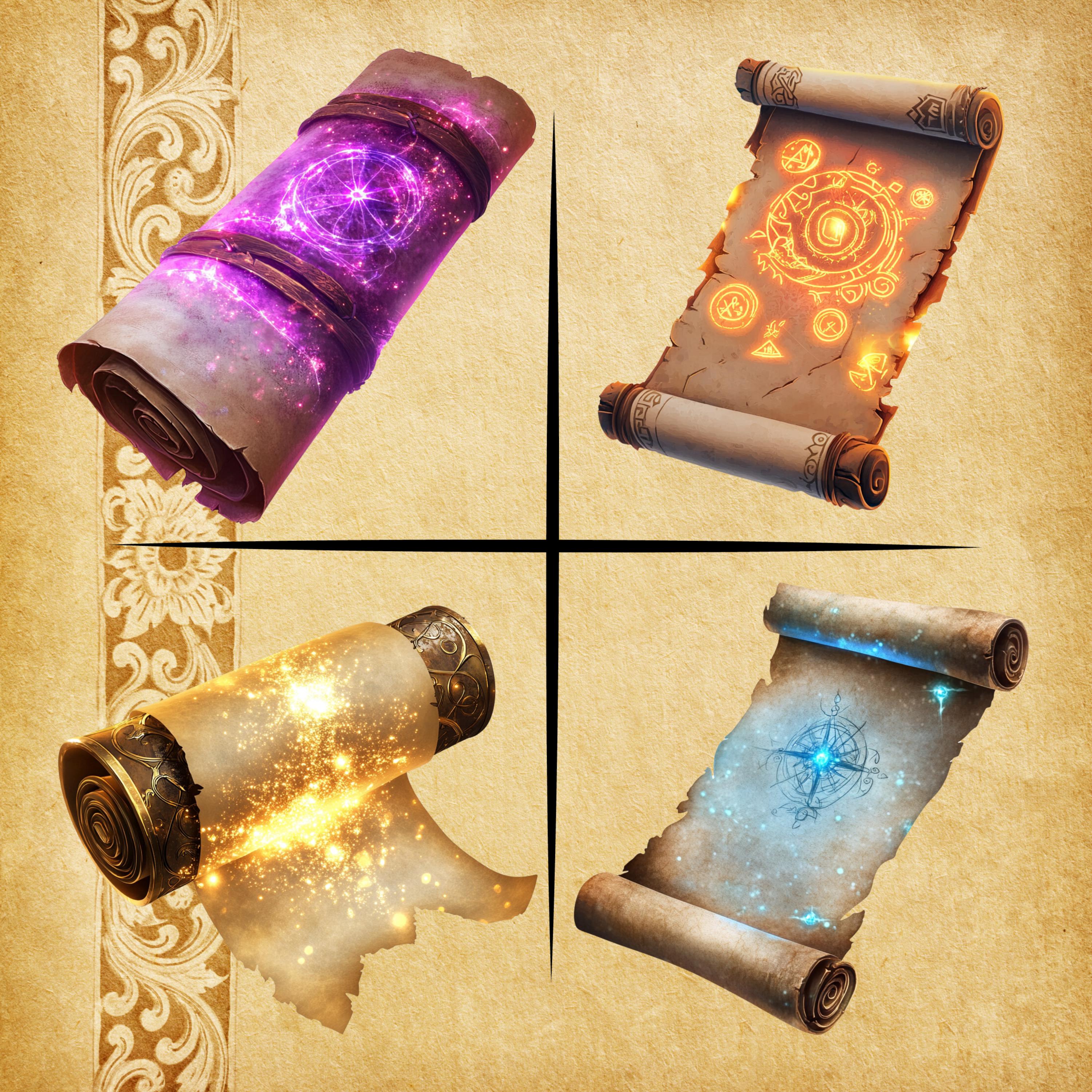 Enchanted Scrolls Clipart – Magical Ancient Scrolls With Mystical ...