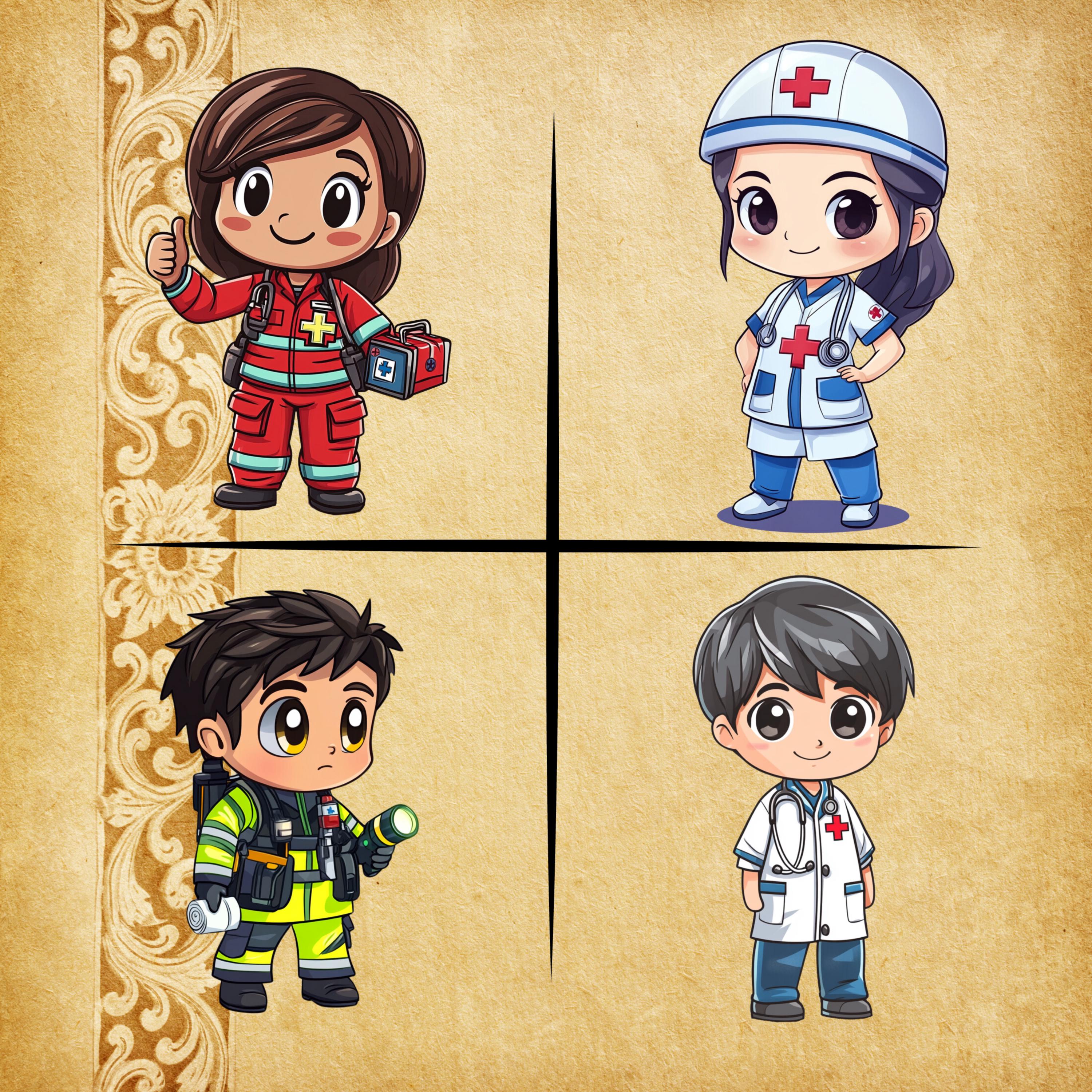 Cute Chibi Paramedics Cartoon Cliparts | Kawaii Medic Pngs - Etsy