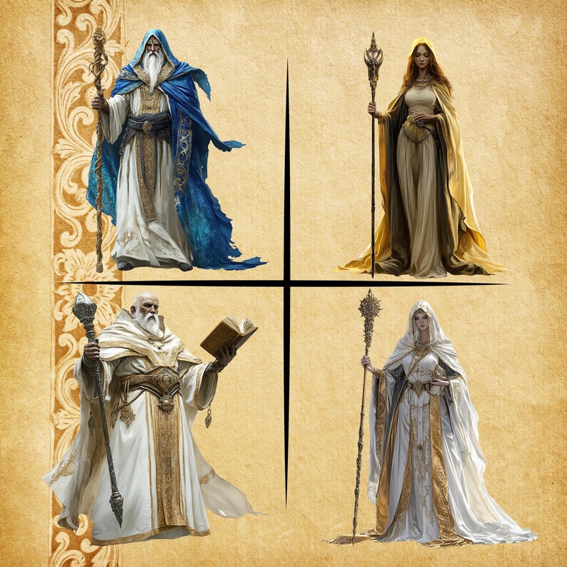 Human Holy Priests – 24 Fantasy Cliparts , Transparent Background Pngs ...