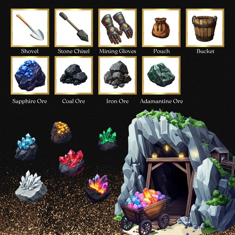 RPG Mining Profession – 2D Game Icons Pack – 96 Pngs for Tabletop Games ...