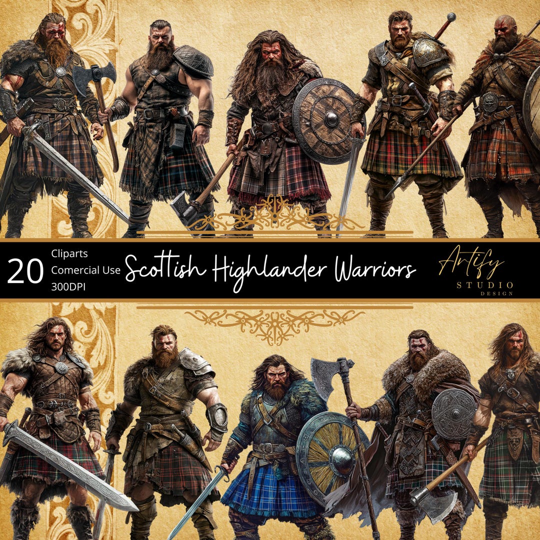 Scottish Highlander Warriors – 20 Cliparts of Fierce Highland Warriors ...