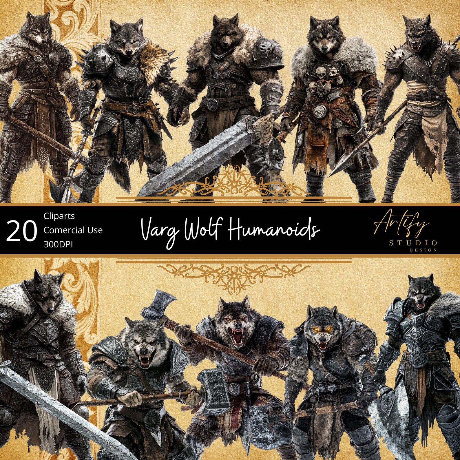 Varg – Wolf Humanoids – 20 Fierce and Ruthless Fantasy Cliparts ...