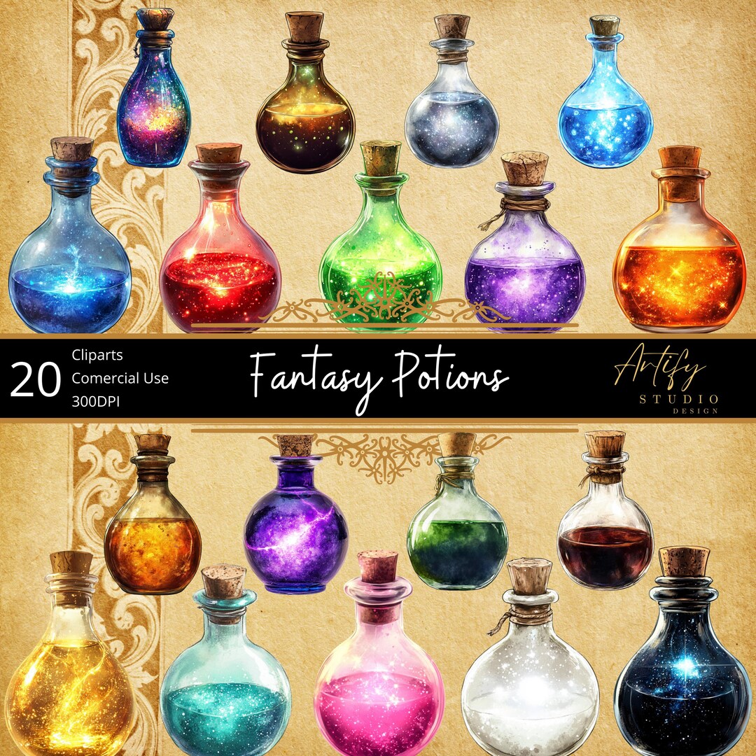 20 Fantasy DND Potions Cliparts, Commercial Use, Dnd, RPG , PNG ...