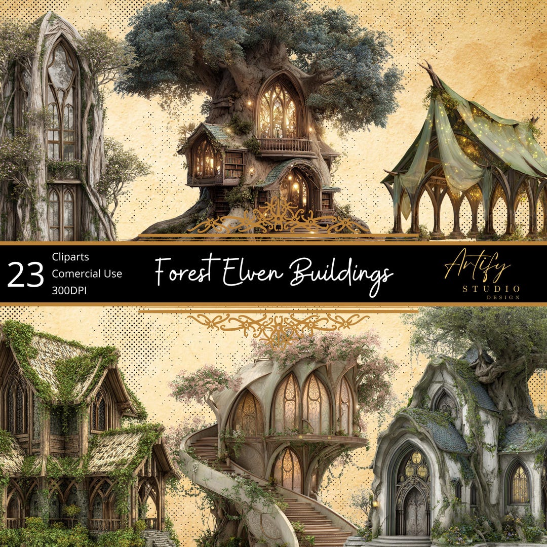 Forest Elven Buildings – 23 Fantasy Architectural Cliparts ...