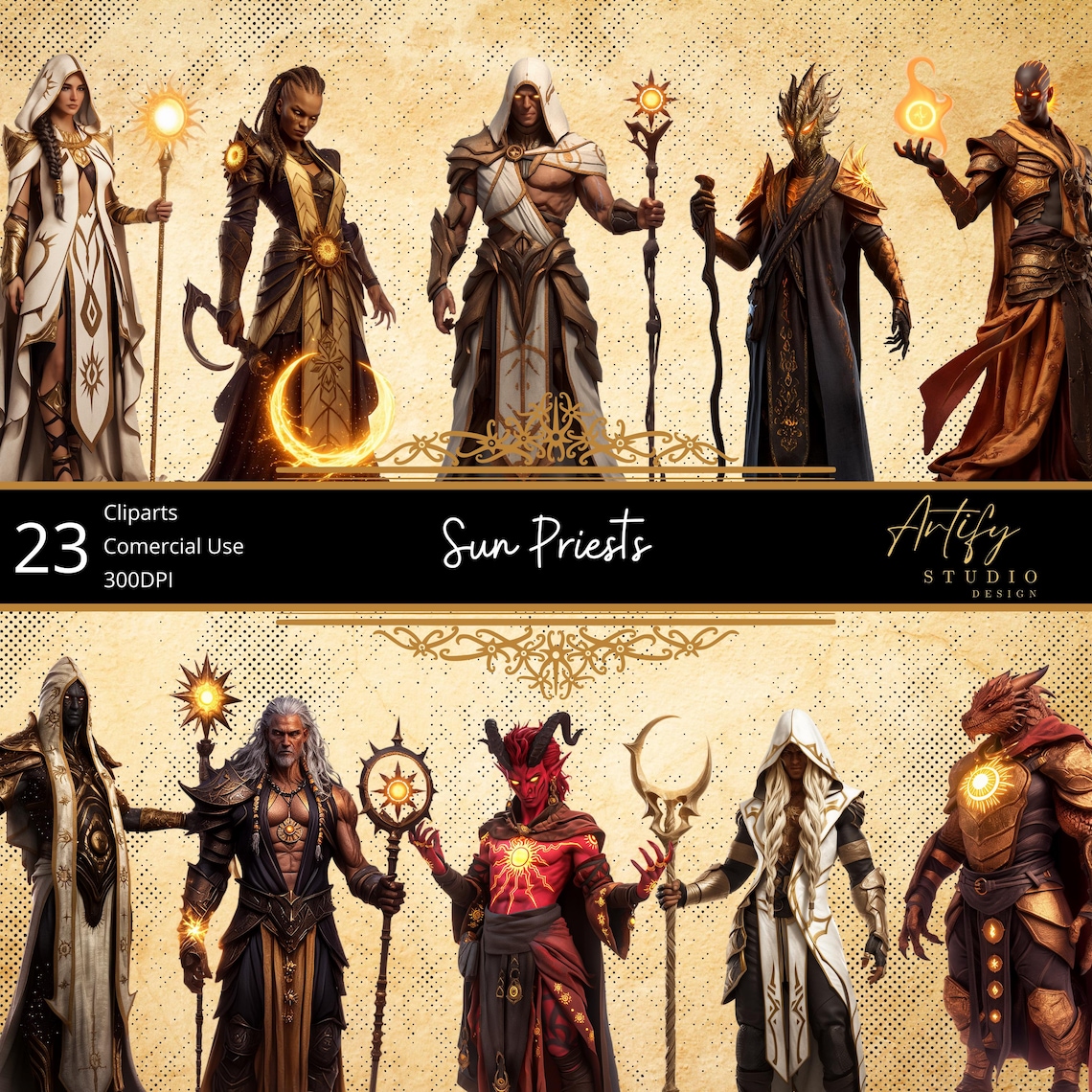 Sun Priests – 23 Fantasy Cleric Cliparts for TTRPG Adventures, Digital ...
