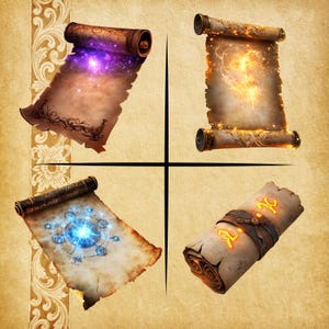 Enchanted Scrolls Clipart – Magical Ancient Scrolls With Mystical ...