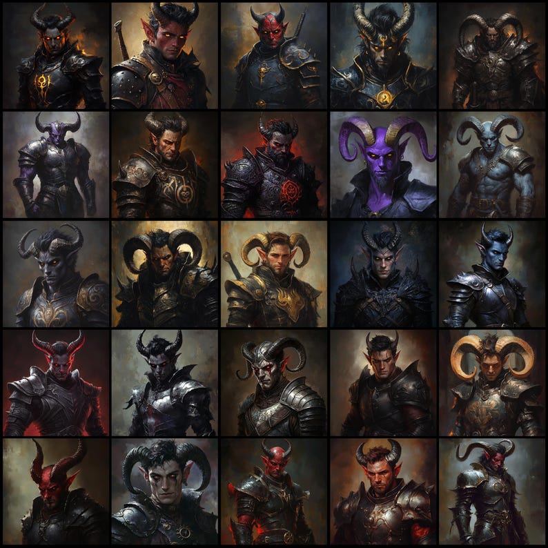 50 Male Tiefling Fighter Portraits , Fantasy TTRPG Character Digital ...