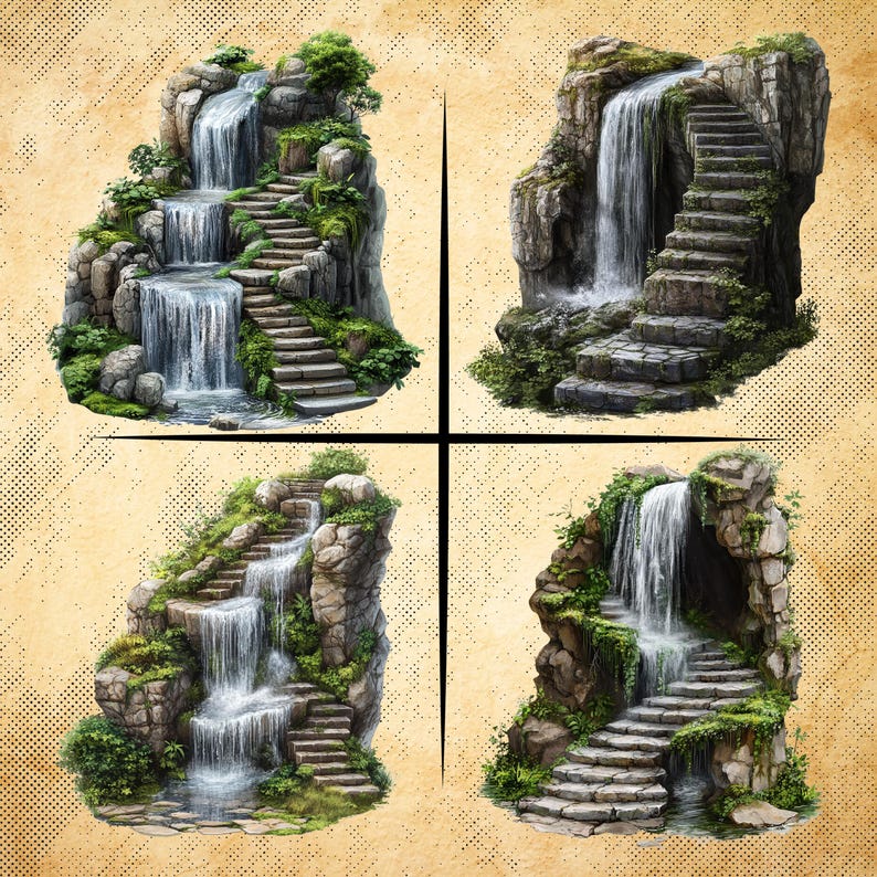 24 Waterfall and Stone Stairs – Enchanted Paths Carved by Nature ...