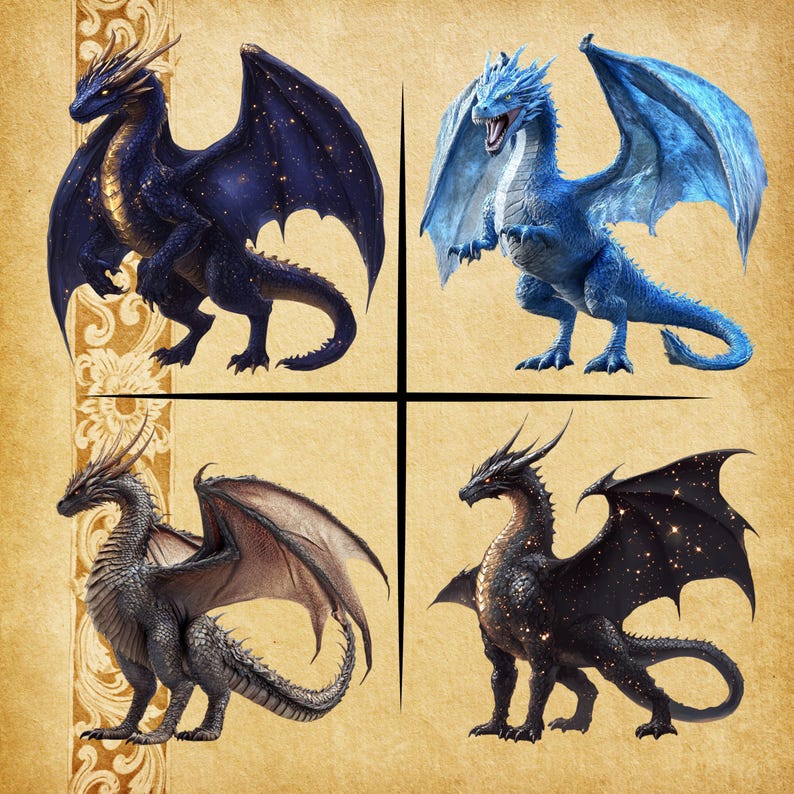 Mythical Dragons Cliparts, Commercial Use, Fantasy Dragons, RPG , PNG ...