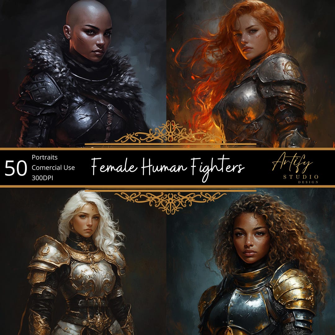 50 Female Human Fighter Portraits , Fantasy TTRPG Character Digital ...