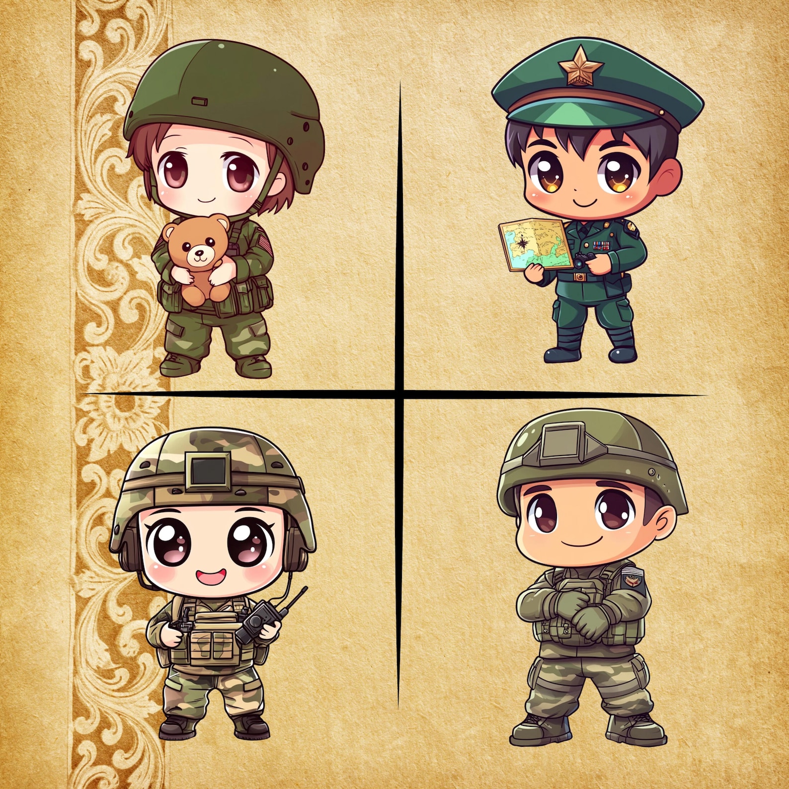 Cute Soldiers Cartoon Cliparts, Commercial Use, Army Kawaii Characters ...