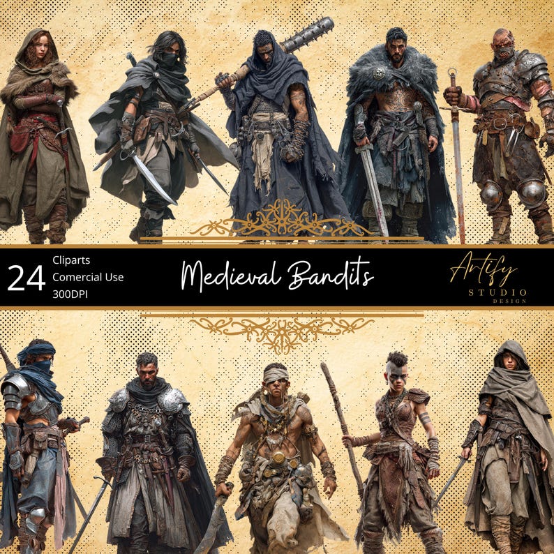Medieval Bandits – 24 Outlaw Character Cliparts for Fantasy and RPG ...