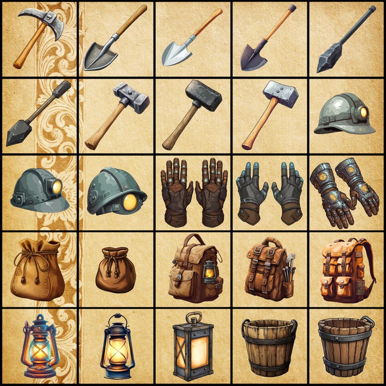 RPG Mining Profession – 2D Game Icons Pack – 96 Pngs for Tabletop Games ...