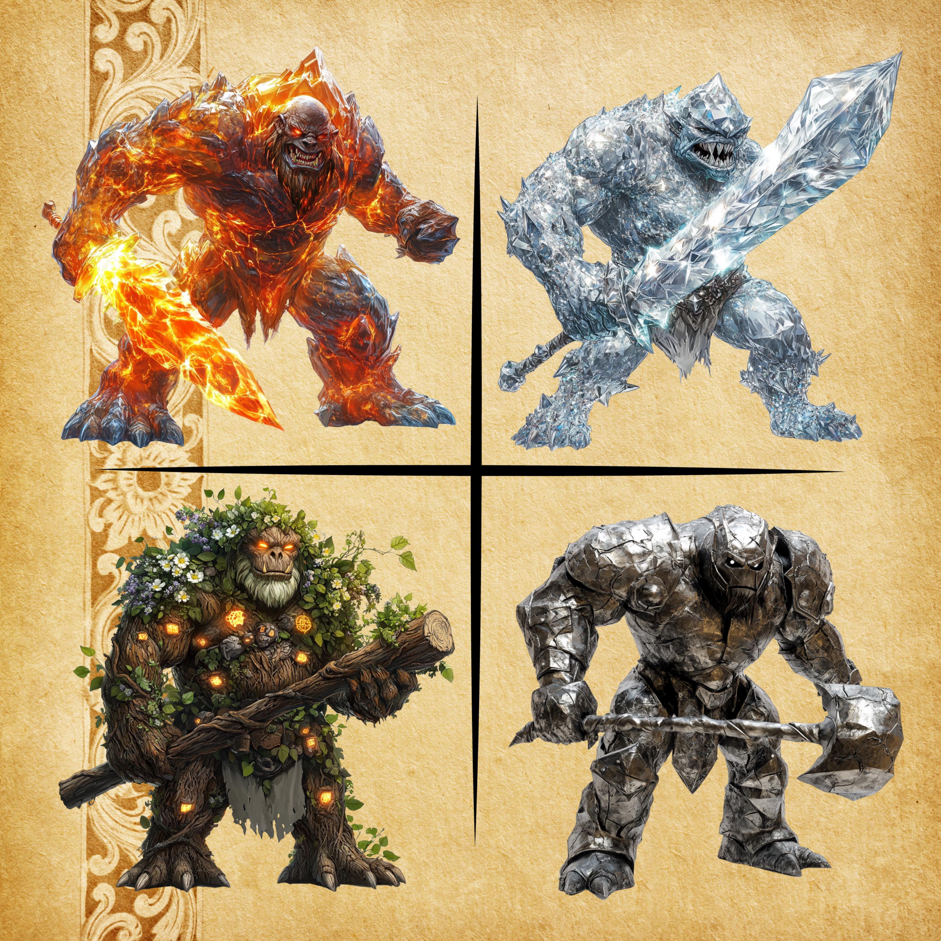 Elemental Trolls Clipart, Mystical Trolls of Fire,water, Earth,and Air ...