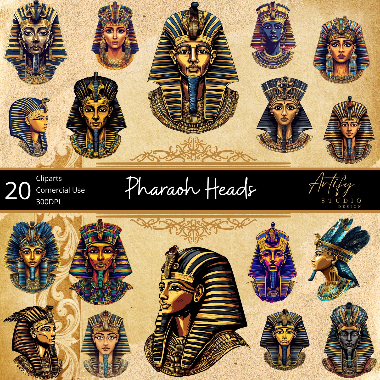 Pharaoh Heads Clipart – 20 Bold Graphic Style Designs , Transparent ...