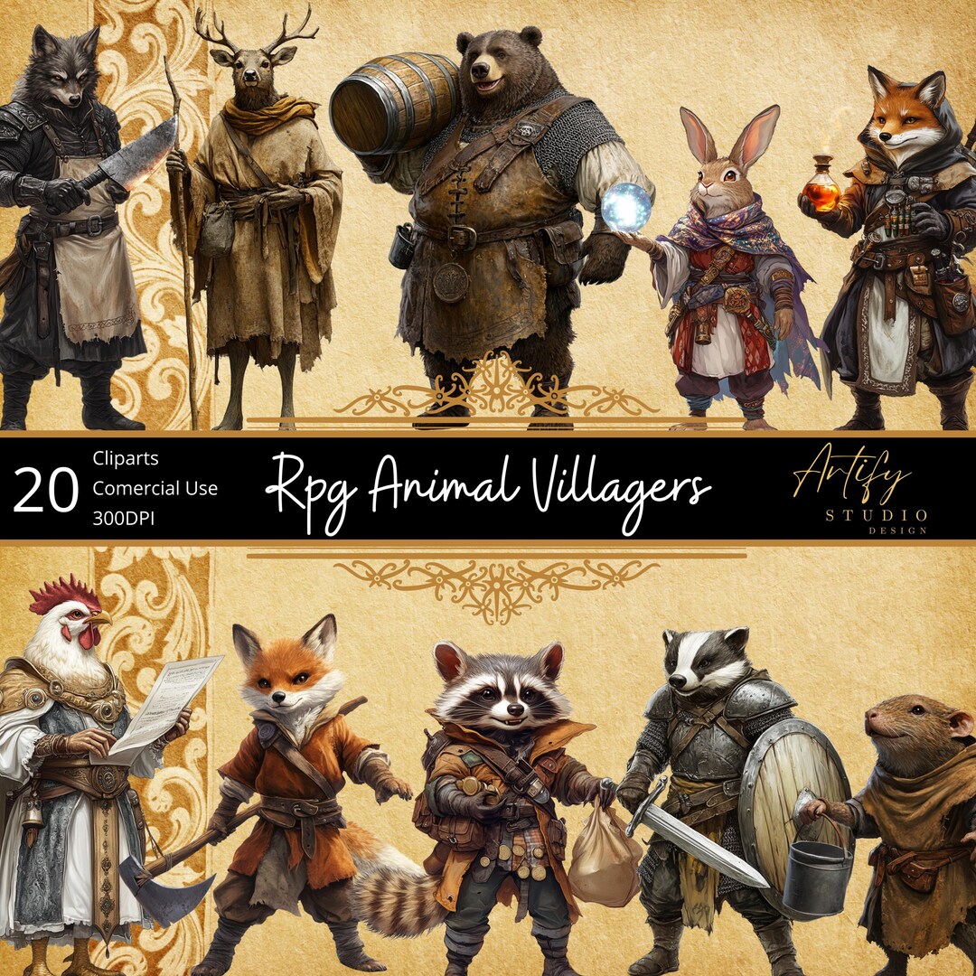 Animal Villagers - 20 Fantasy RPG Cliparts , 300 DPI , Transparent ...