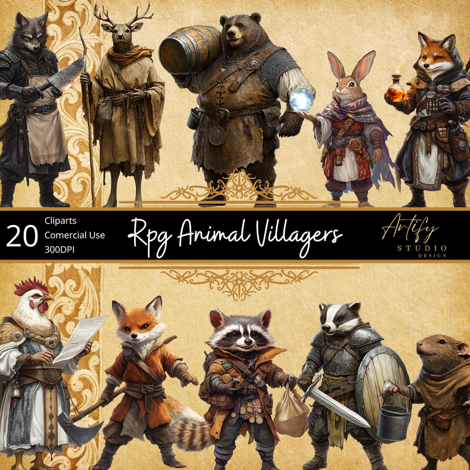 Animal Villagers - 20 Fantasy RPG Cliparts , 300 DPI , Transparent ...
