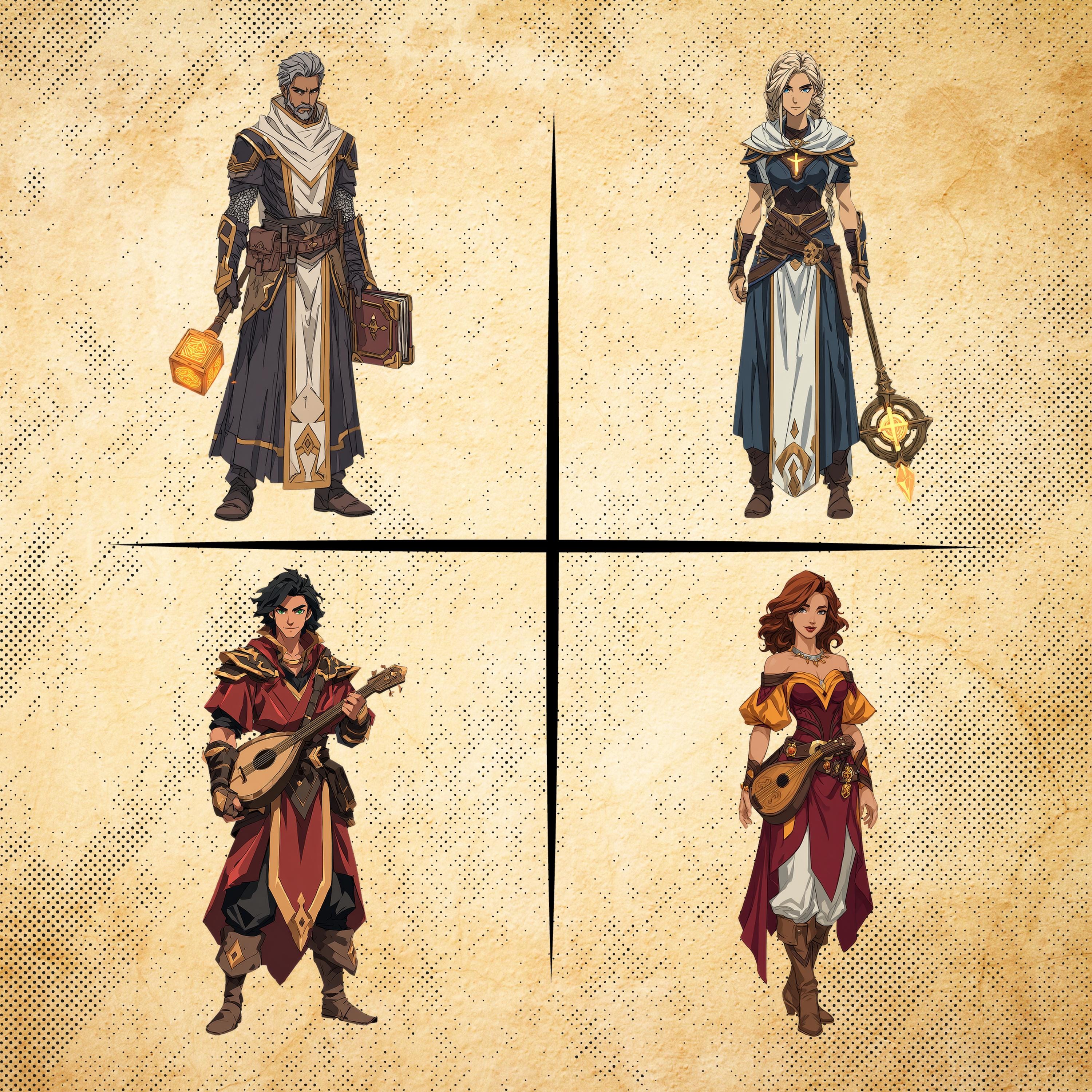 Human Class Bundle – 26 Cartoon-style Fantasy Character Cliparts (DND ...