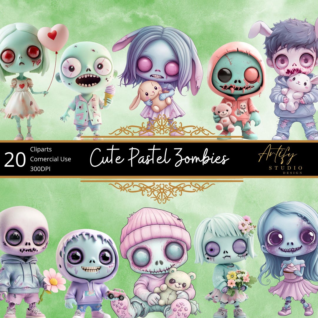 Cute Pastel Zombies Clipart - Etsy