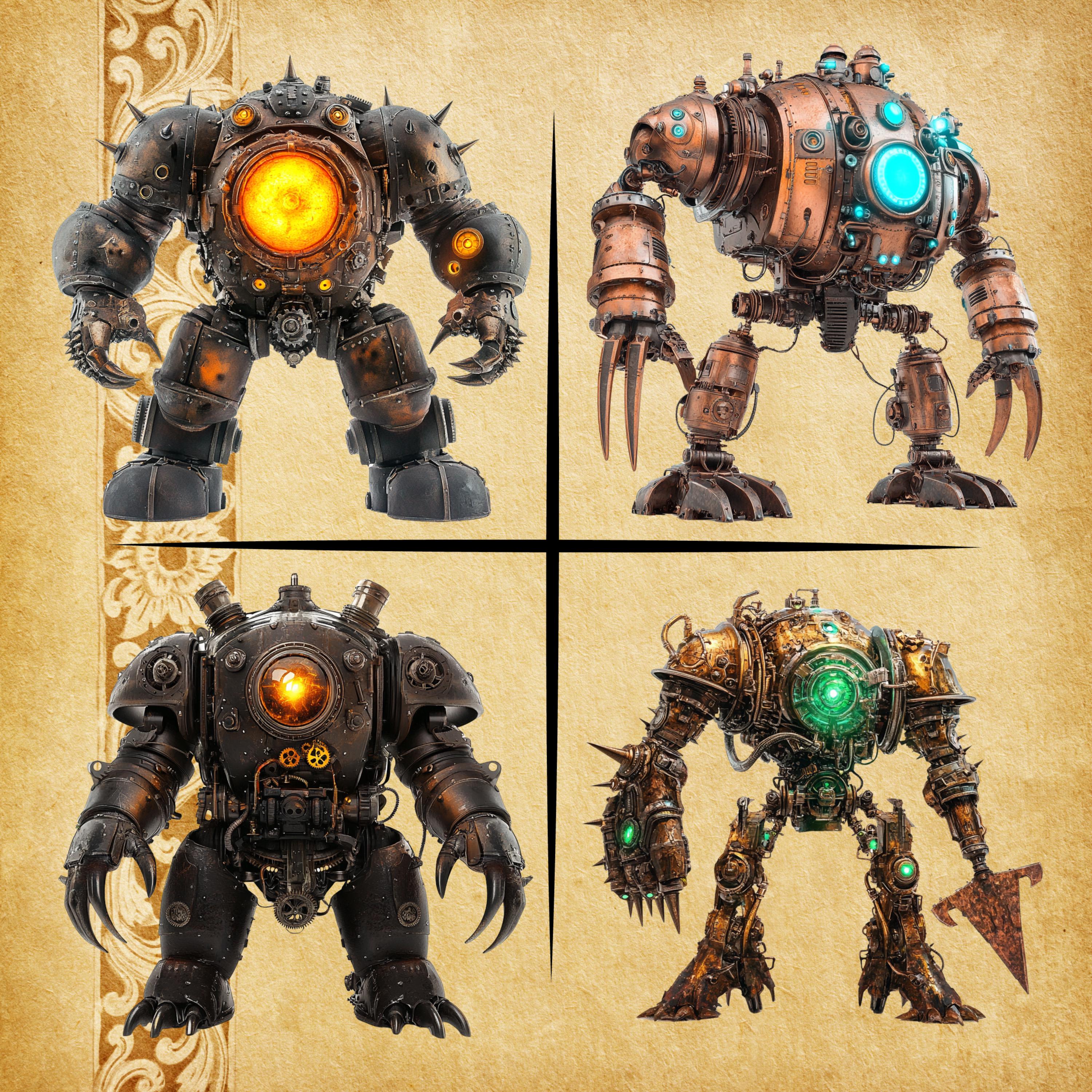 Steampunk Mech Titans Clipart – 20 Stunning Illustrations of Mechanical ...
