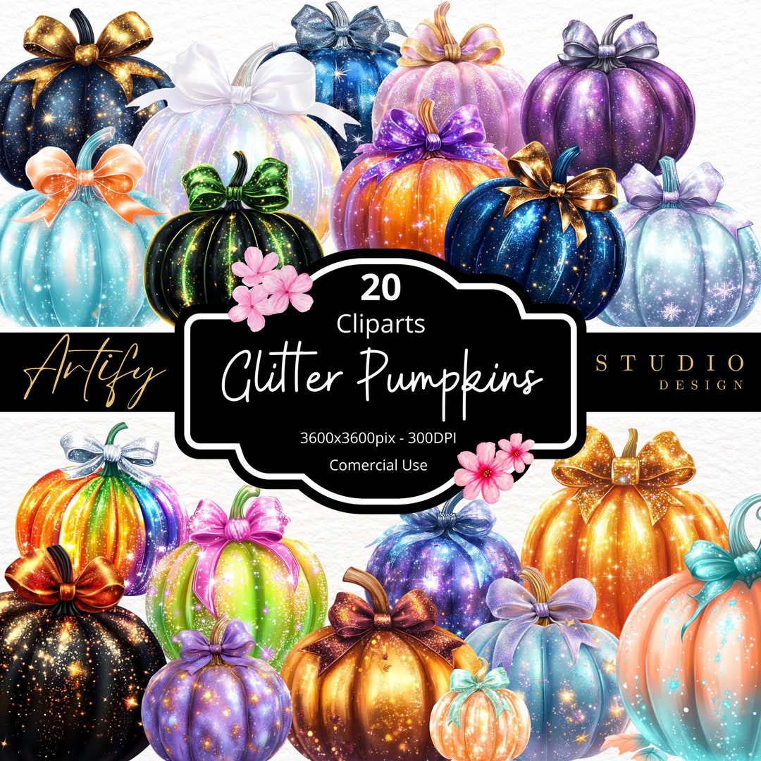 Glitter Pumpkins Clipart Sublimation Bundle PNG Commercial Use Graphics ...