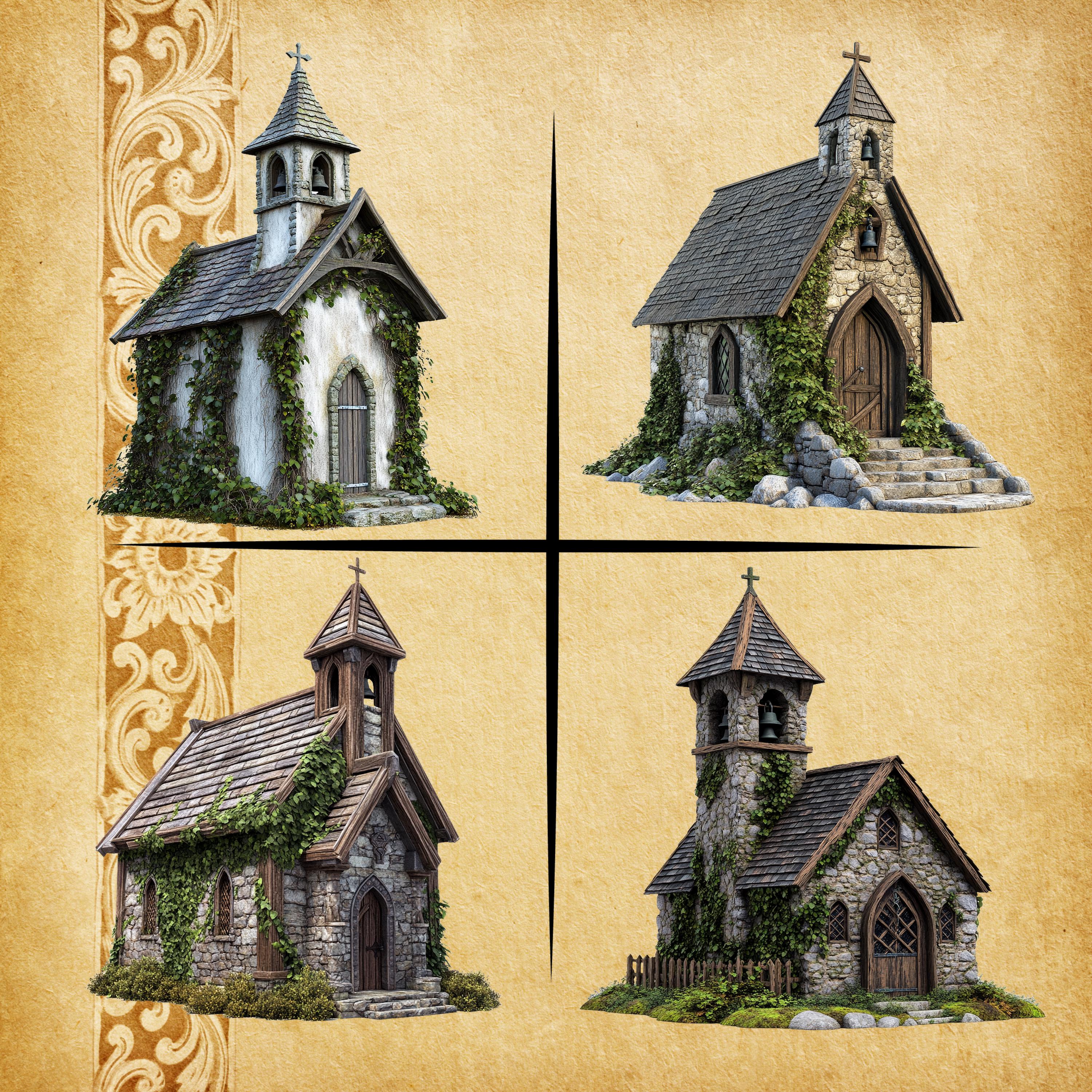 Small Medieval Churches – Historic Religious Buildings , Cliparts ...
