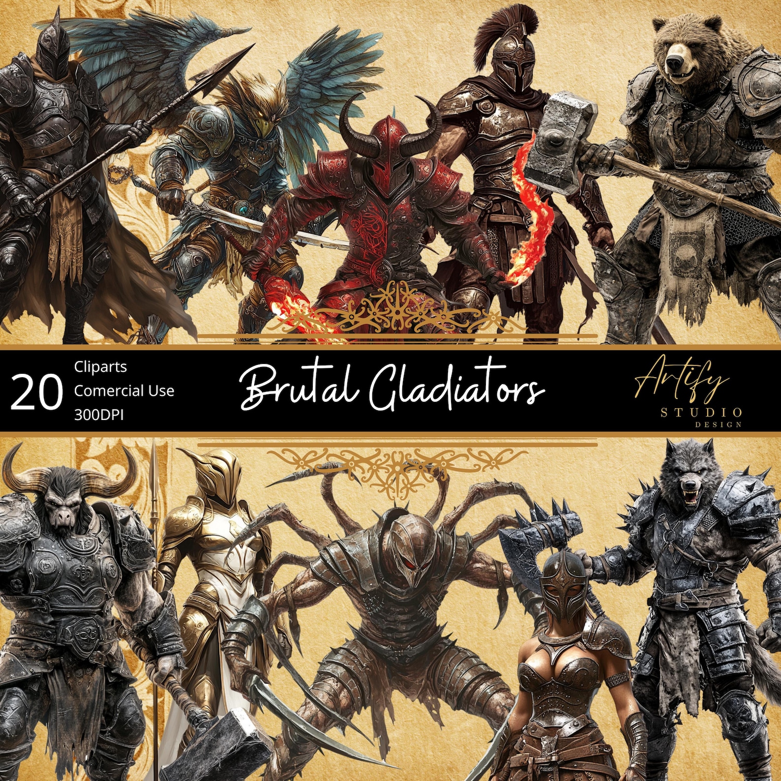 Brutal Gladiators Fantasy Cliparts, Commercial Use, RPG , PNG ...