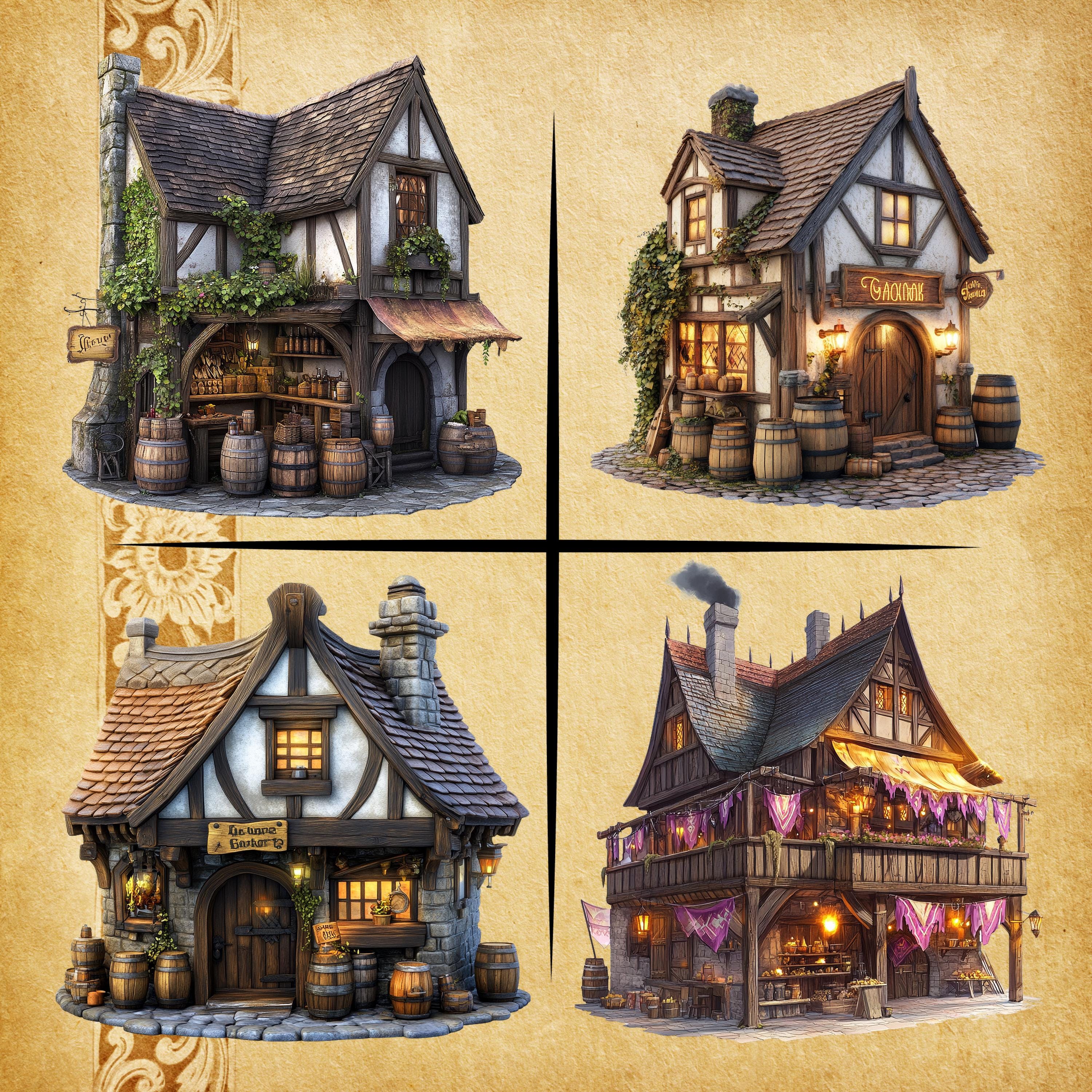 Medieval Stalls and Shops – 24 Illustrations of Historical Market ...