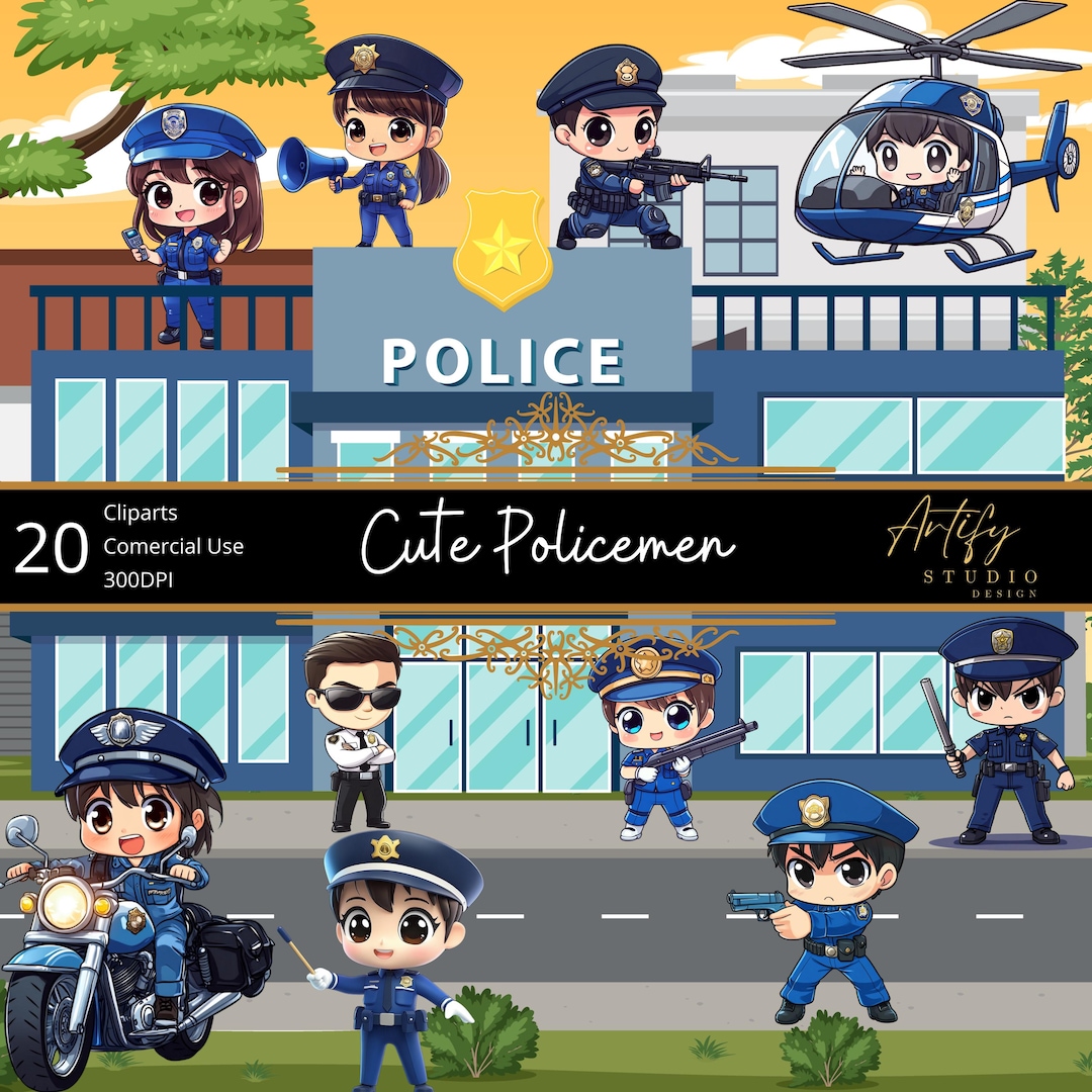 Cute Chibi Policemen Cartoon Cliparts, Commercial Use, Kawaii ...