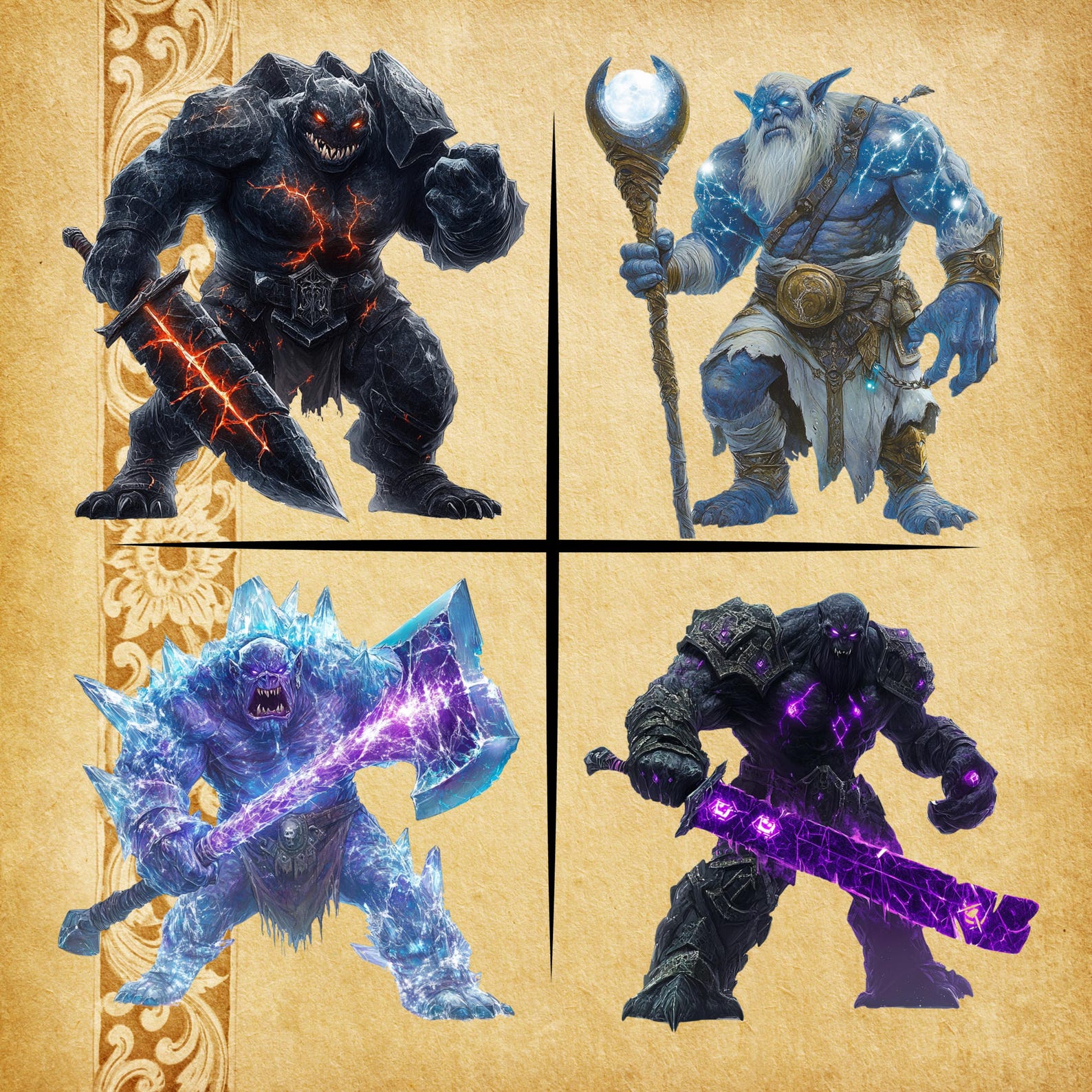 Elemental Trolls Clipart, Mystical Trolls of Fire,water, Earth,and Air ...