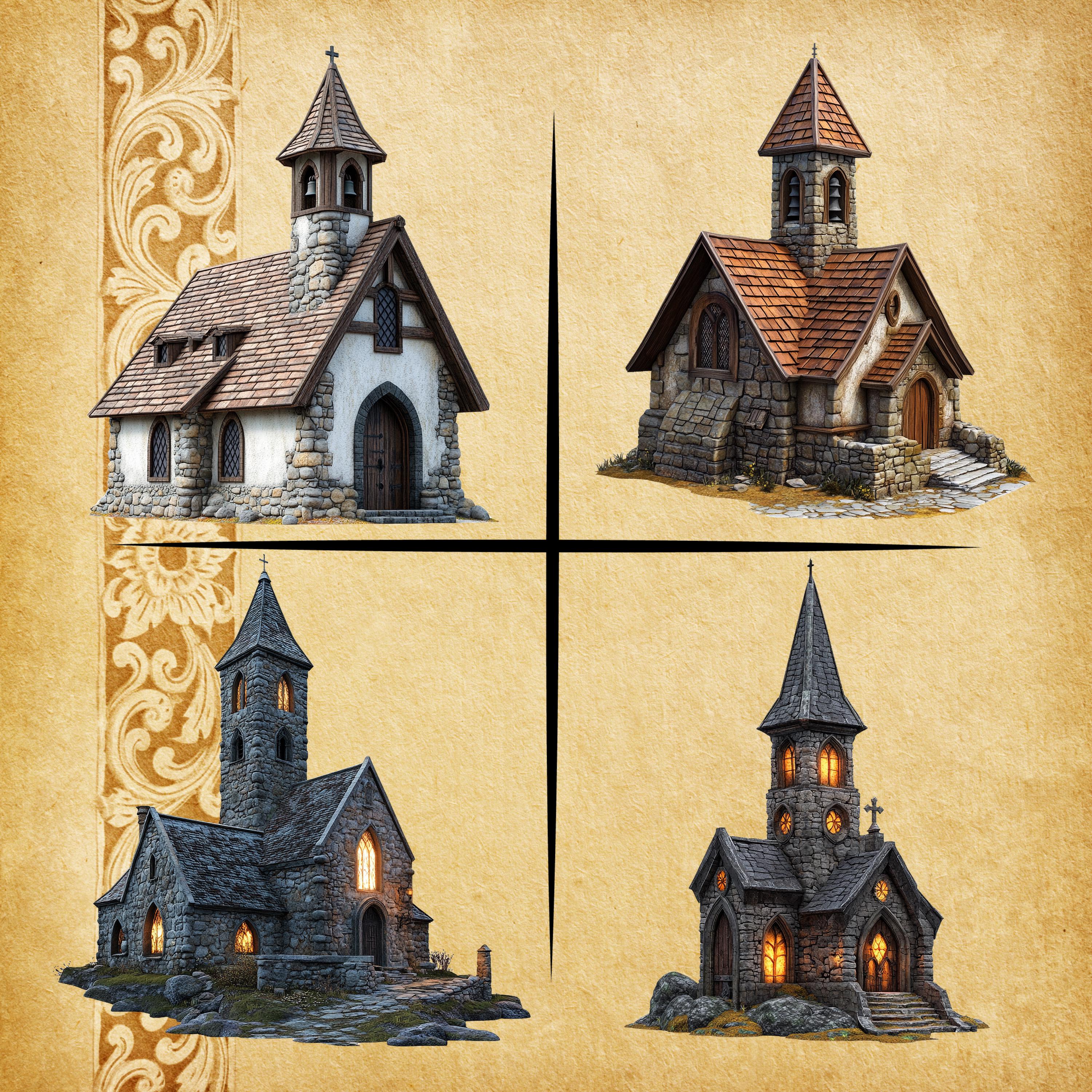Small Medieval Churches – Historic Religious Buildings , Cliparts ...