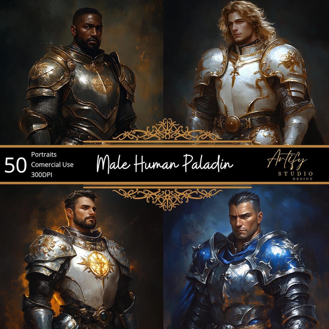 50 Male Human Paladin Portraits , Fantasy TTRPG Character Digital ...